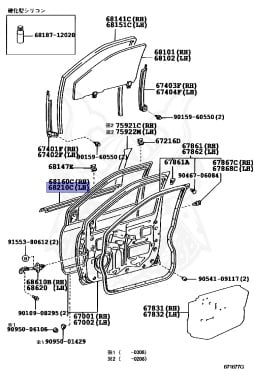 68210-52010 - Toyota - Weather Strip Assy, Front Door Glass, Outer Lh ...