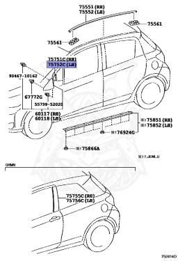 75752-52030 - Toyota - Moulding, Front Door Window Frame, Front Lh ...