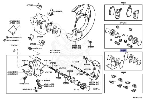 04946-17010 - Toyota - Shim Kit, Anti Squeal (for Rear Disc Brake ...