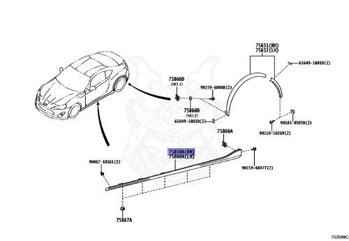 75850-18020 - Toyota - Moulding Assy, Body Rocker Panel, Rh - Nengun ...