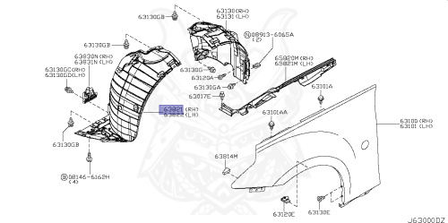 63844-1EA0A - Nissan - FRONT PROTECTOR, FRONT FENDER RH - Nengun ...