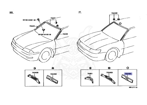 75548-20110 - Toyota - FASTENER, WINDSHIELD OUTSIDE MOULDING, NO.1 ...