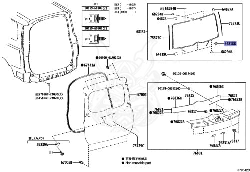 64818-28040 - Toyota - SPACER, BACK DOOR GLASS, NO.1 - Nengun Performance