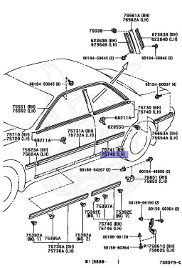 75742-22850-A1 - Toyota - Moulding, Rear Door, Outside Lh - Nengun ...