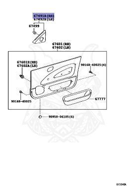 67491-12231 - Toyota - Garnish, Front Door Window Upper Bracket, Rh ...