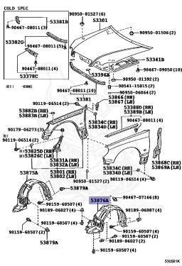 53876-30110 - Toyota - LINER, FRONT FENDER, LH - Nengun Performance