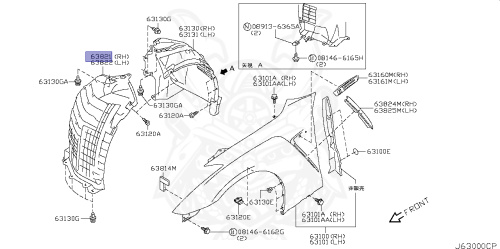 63844-JF00B - Nissan - FRONT PROTECTOR-FRONT FENDER, RH - Nengun ...