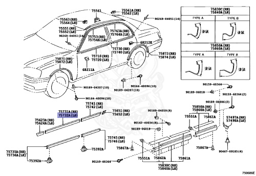 75732-30500-B0 - Toyota - FRONT DOOR OUTSIDE MOULDING, LH - Nengun ...