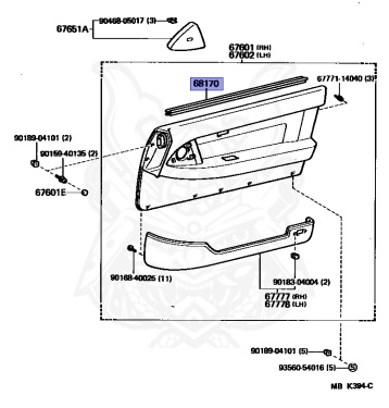 68220-14190 - Toyota - Weatherstrip Assy, Front Door Glass, Inner ...