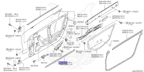80838-JF00A - Nissan - FRONT DOOR PARTING SEAL, RH - Nengun Performance