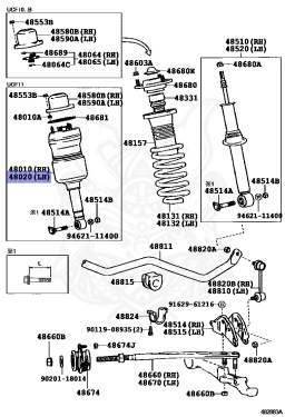 48010-50070 - Toyota - FRONT PNEUMATIC CYLINDER ASSY W/SHOCK ABSORBER ...