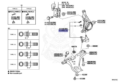 43340-49035 - Lexus - FRONT LOWER BALL JOINT ASSY, LH - Nengun Performance
