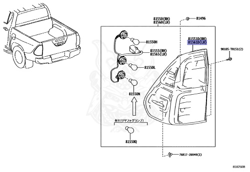 81561-0K570 - Toyota - REAR COMBINATION LAMP LENS & BODY, LH - Nengun ...