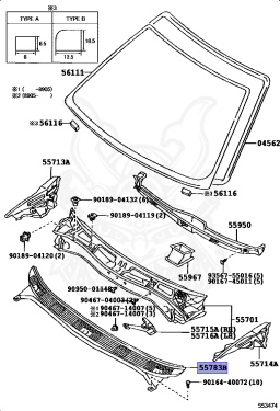 55708-12020 - Toyota - CENTER COWL TOP VENTILATOR LOUVER, NO.1 - Nengun ...