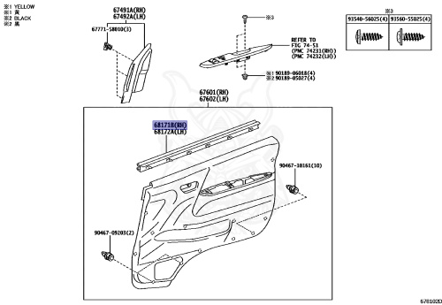68171-26051 - Toyota - Front Door Glass, Inner Weatherstrip, Rh ...