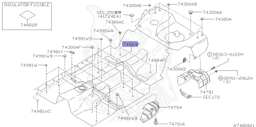 74884-08U00 - Nissan - Front Floor Rear Center Insulator - Nengun ...