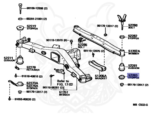 52283-14011 - Toyota - Stopper, Differential Support Member, Lower ...