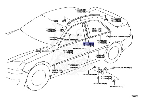 75755-22080 - Toyota - Front Door Window Frame Rear Moulding, Rh ...