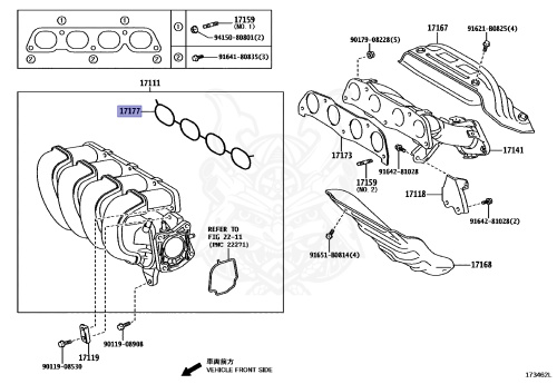 17171-22030 - Toyota - Gasket, Intake Manifold To Head, No.1 - Nengun ...