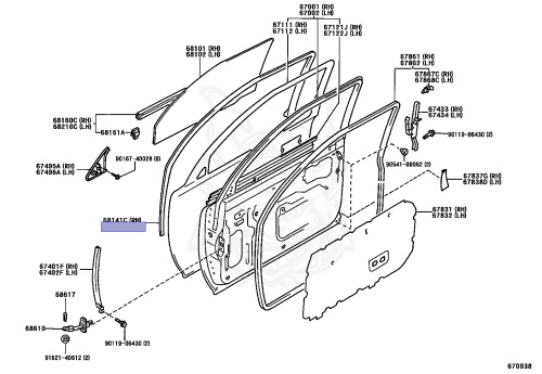 68151-89101 - Toyota - FRONT DOOR GLASS RUNNER, LH - Nengun Performance