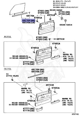 68170-60050 - Toyota - Front Door Glass Inner Weatherstrip Assy, Rh ...