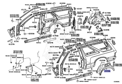 61632-89102 - Toyota - Outer Quarter Wheel House Panel, Lh - Nengun ...